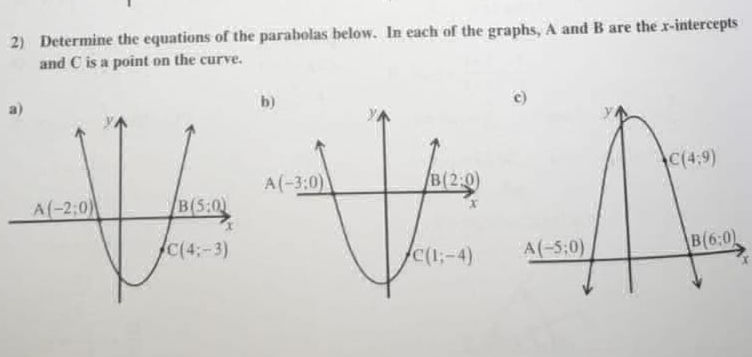 2) Determine the equations of the parabolas | StudyX