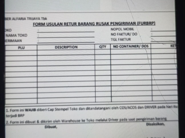 BER ALFARIA TRIJAYA Tbk FORM USULAN RETUR | StudyX