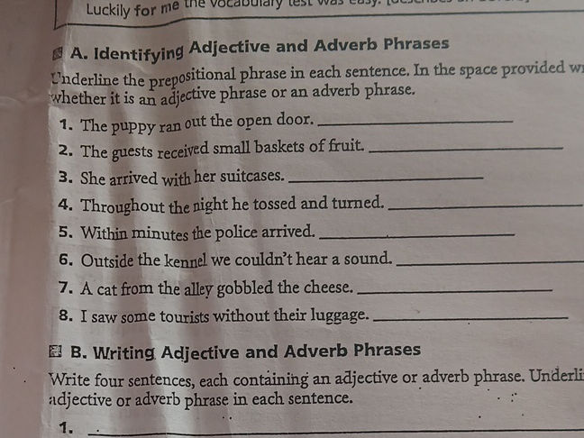 A Identifying Adjective and Adverb Phrases | StudyX