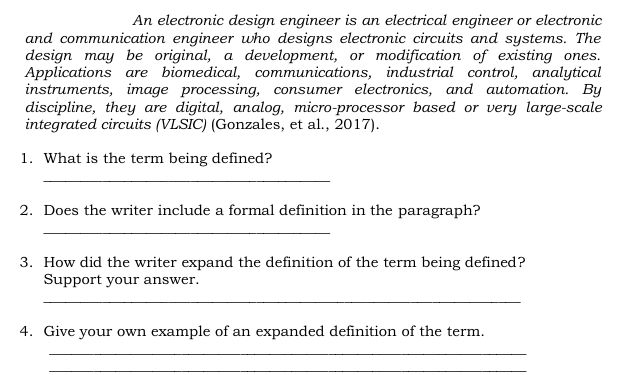 An electronic design engineer is an | StudyX