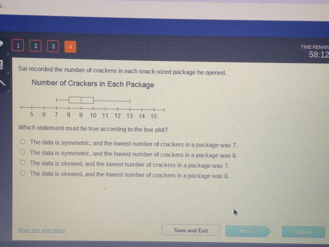 Sal recorded the number of crackers in each
