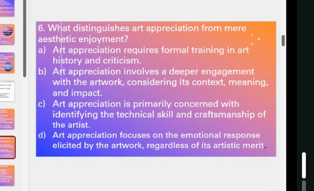 6 What distinguishes art appreciation from | StudyX
