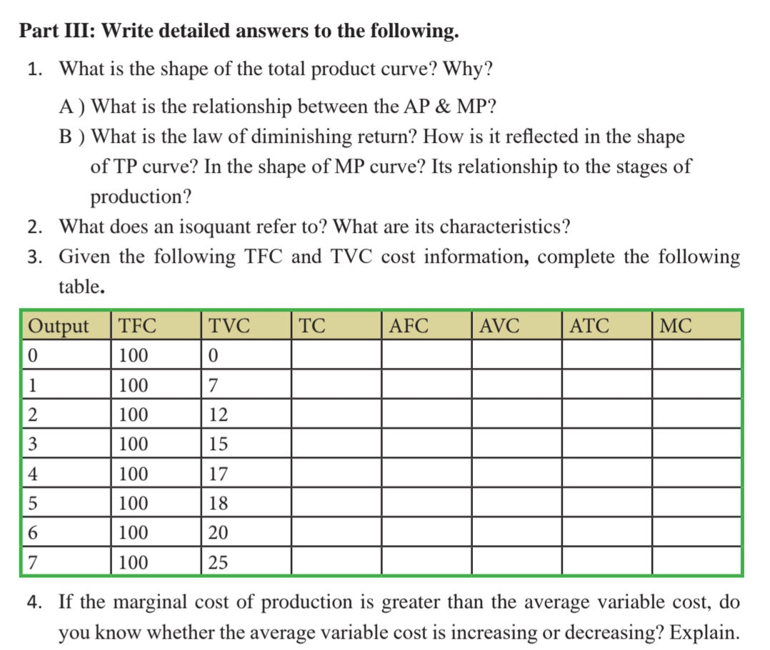 1. What is the shape of the total product | StudyX