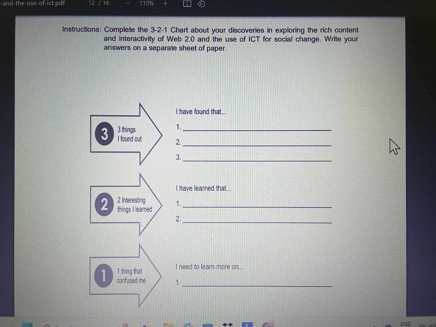 Instructions Complete the 3-2-1 Chart about | StudyX