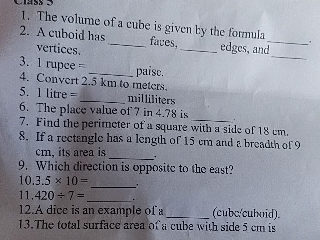 1. The volume of a cube is given by the | StudyX