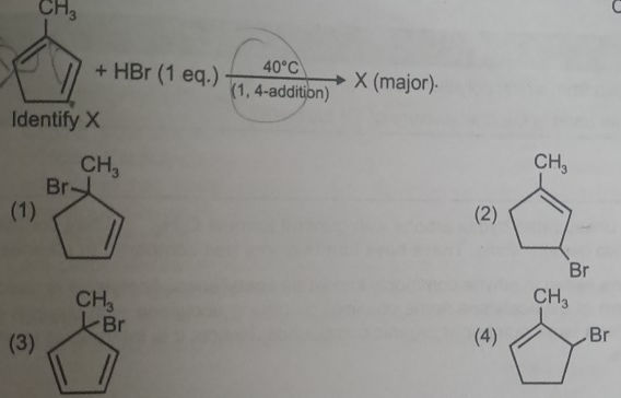 CH3 C + HBr (1 eq) 40C (1 4-addition) X | StudyX