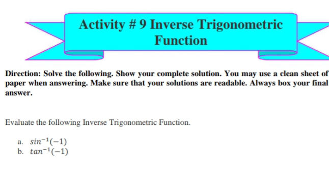 Evaluate the following Inverse Trigonometric | StudyX