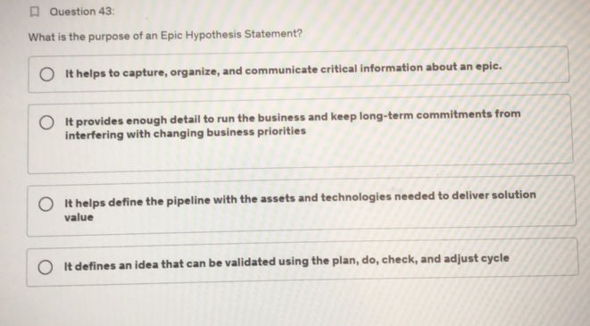 Question 43 What is the purpose of an Epic | StudyX