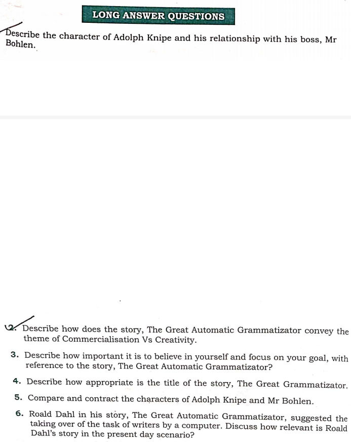 LONG ANSWER QUESTIONS Describe the character | StudyX