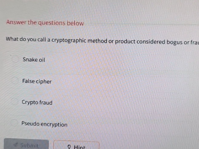 What do you call a cryptographic method or | StudyX