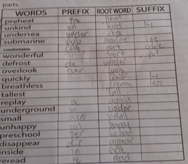 WORDS PREFIX ROOT WORD SUFFIX | StudyX