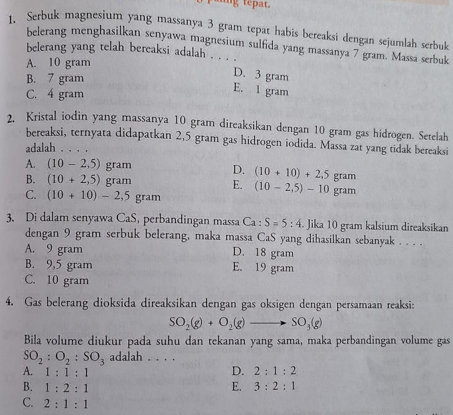 1 Serbuk magnesium yang massanya 3 gram | StudyX