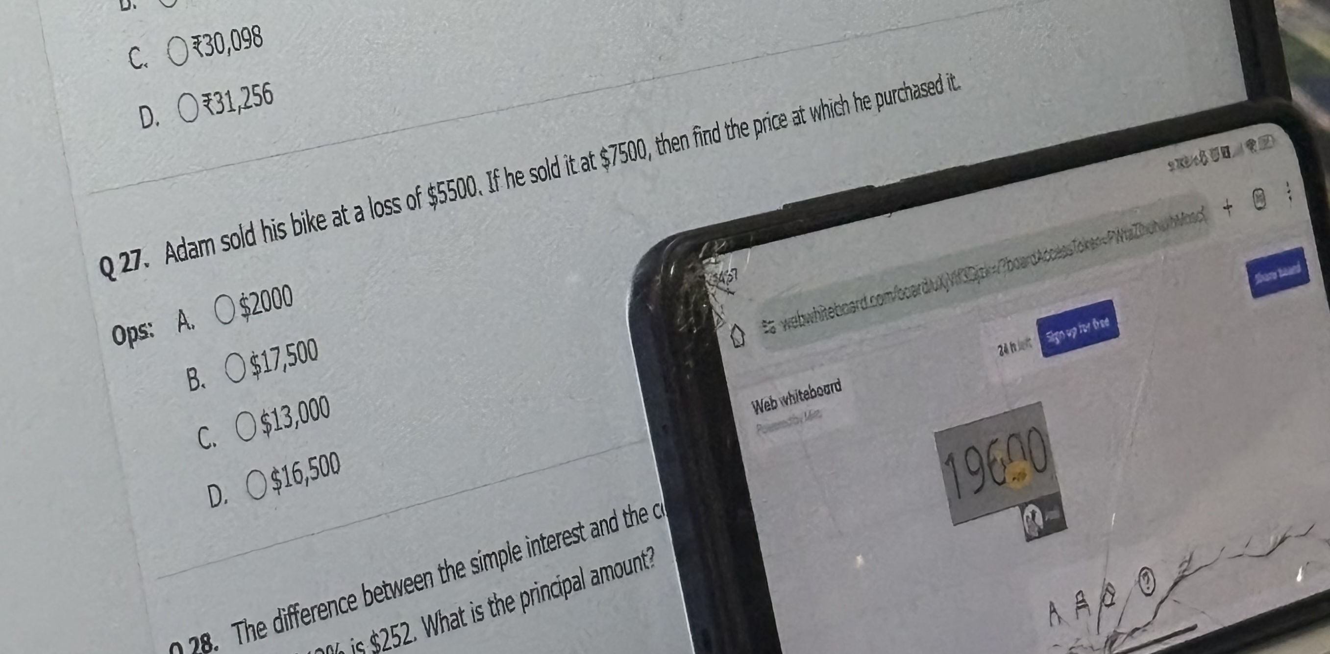 Q 27 Adam sold his bike at a loss of 5500 If | StudyX