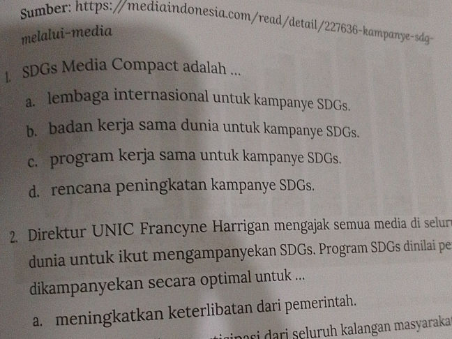 1. SDGs Media Compact adalah... a. lembaga | StudyX