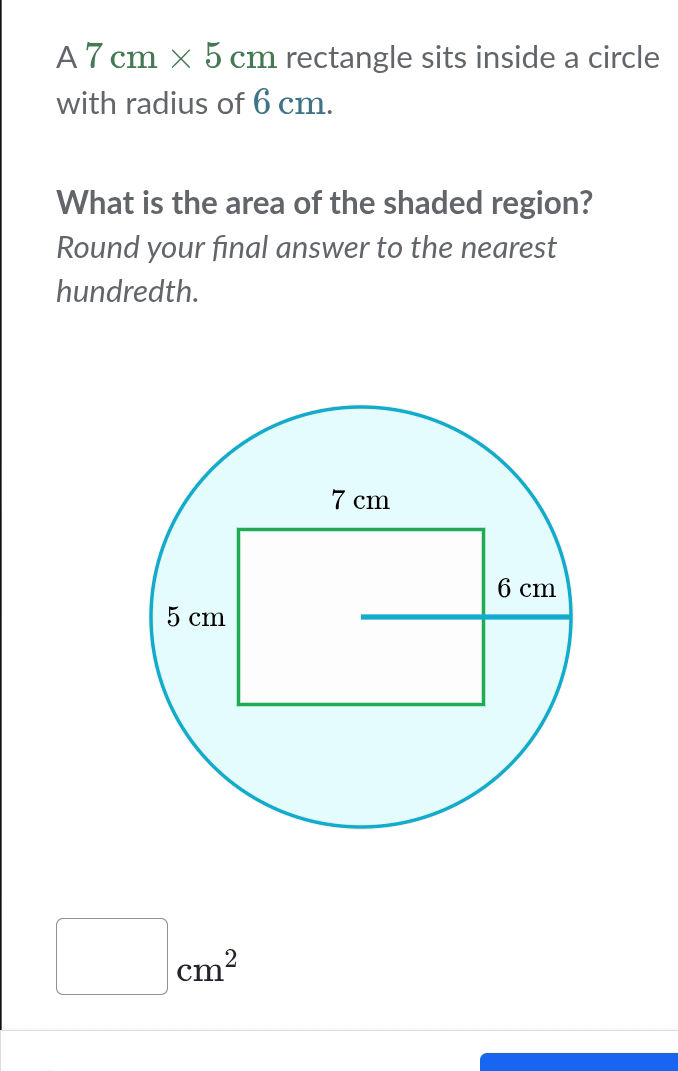 A 7 cm × 5 cm rectangle sits inside a circle | StudyX