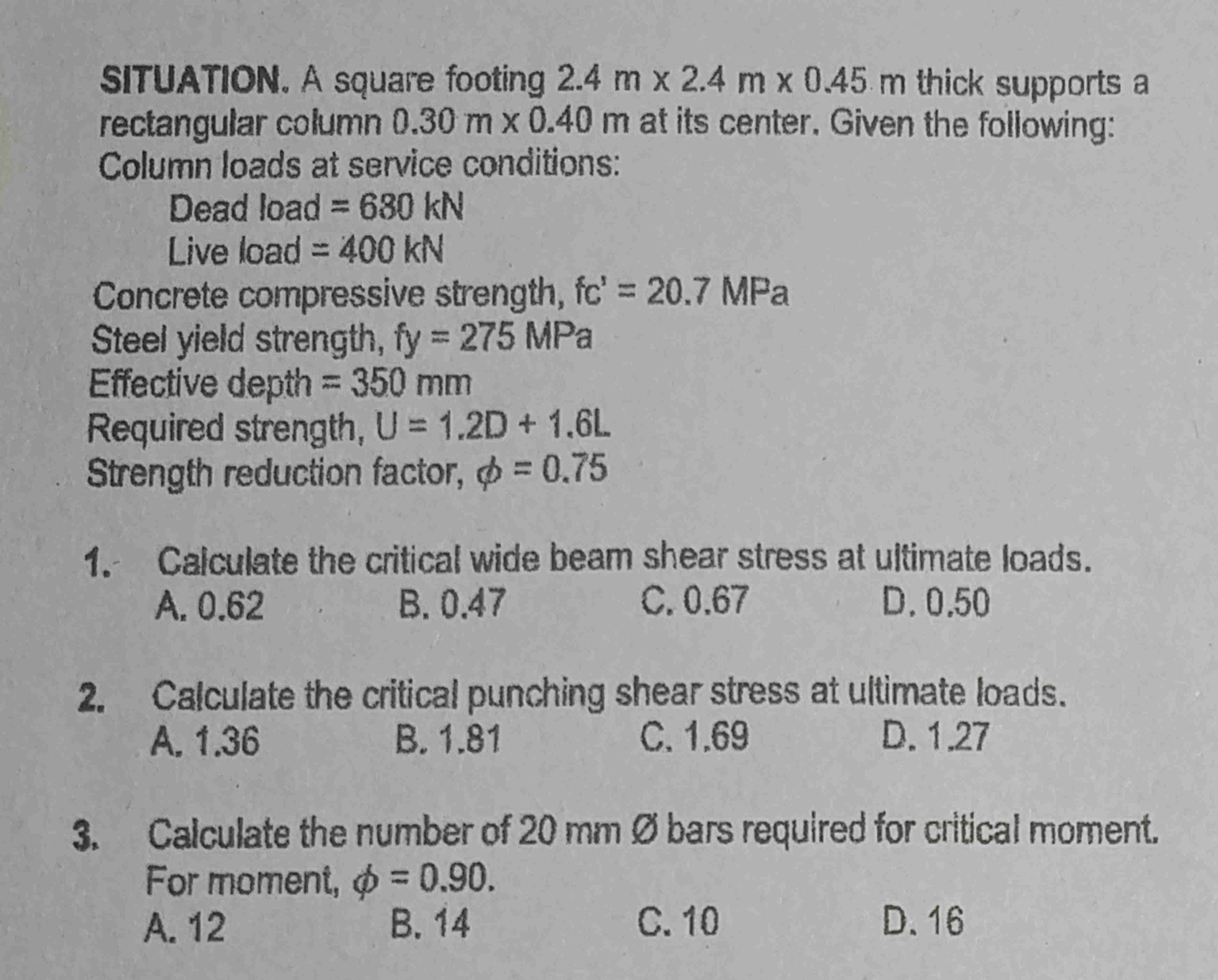 SITUATION A square footing 24m x 24m x 045 m | StudyX