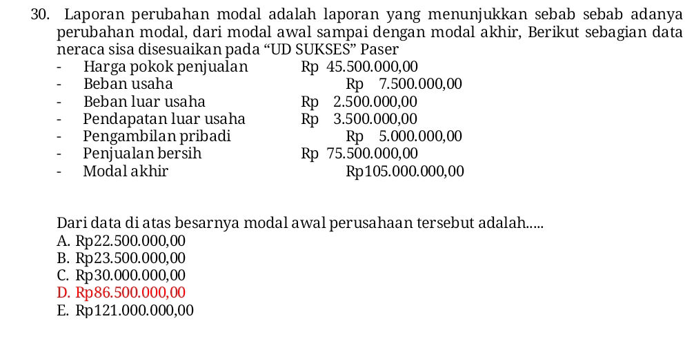 30. Laporan perubahan modal adalah laporan | StudyX