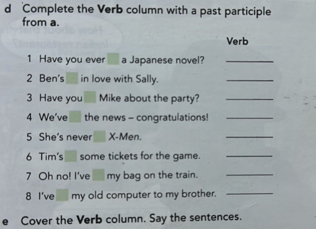 d Complete the Verb column with a past | StudyX