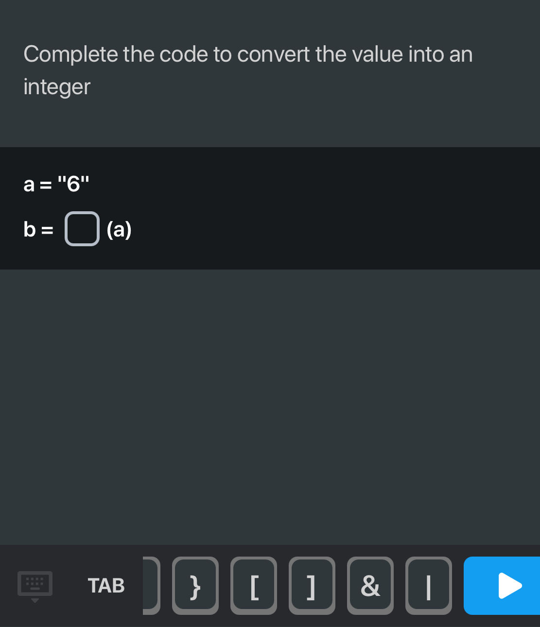 Complete the code to convert the value into | StudyX