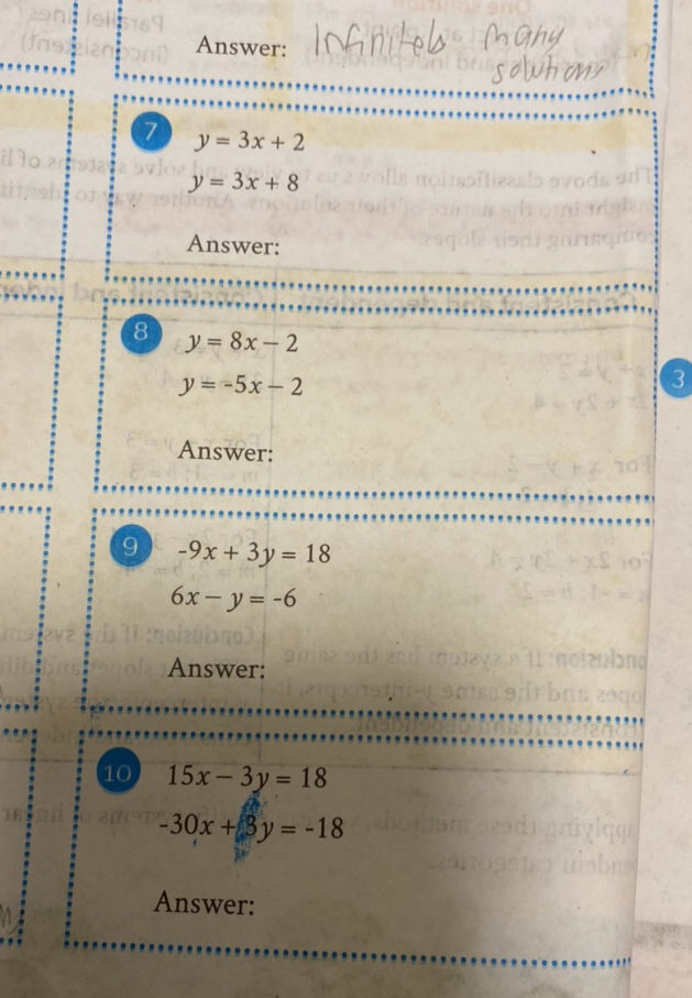 7 y = 3x + 2 y = 3x + 8 Answer 8 y = 8x - 2