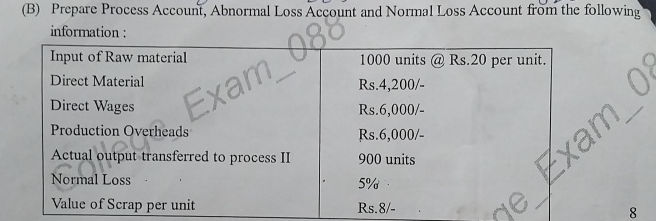 (B) Prepare Process Account Abnormal Loss