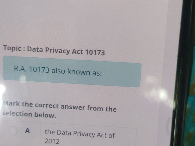 Topic Data Privacy Act 10173 RA 10173 also | StudyX