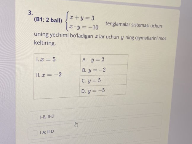 3 (B1 2 ball) x + y = 3 x y = -10 | StudyX