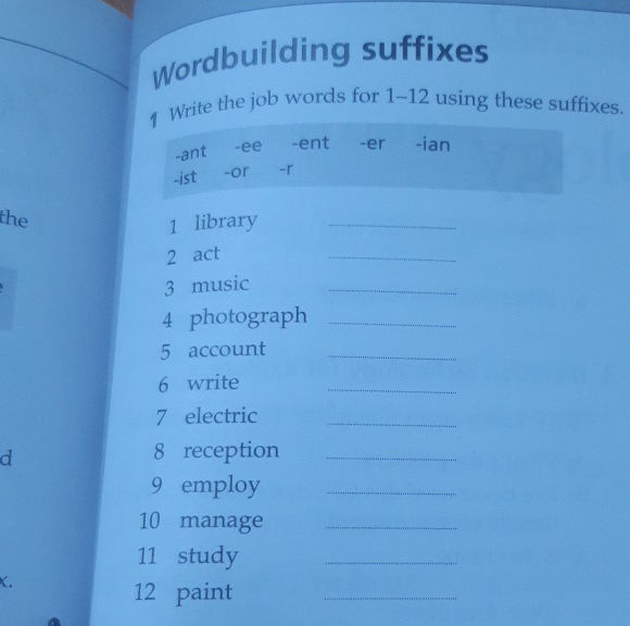 Write the job words for 1-12 using these