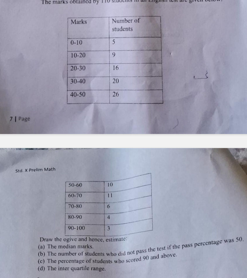 The marks obtained by 110 students in an | StudyX