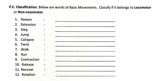 PE Classification Below are words of Basic | StudyX
