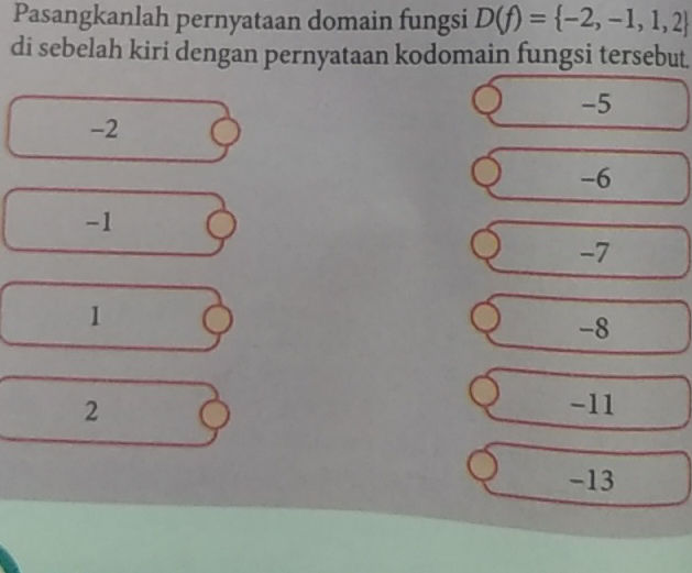 Pasangkanlah pernyataan domain fungsi D(f) = | StudyX