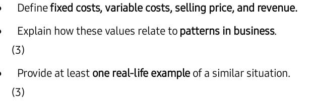 Define fixed costs, variable costs, | StudyX