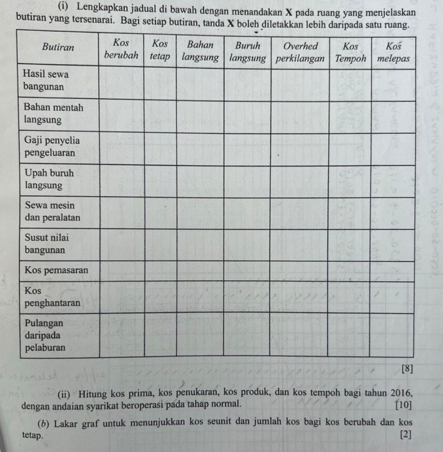 (i) Lengkapkan jadual di bawah dengan | StudyX