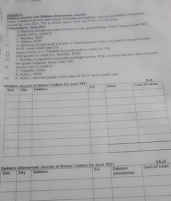 Activity 2 Debtors Journal and Debtors | StudyX