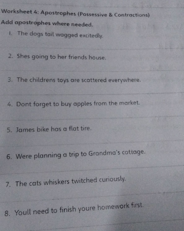 Worksheet 4: Apostrophes (Possessive | StudyX