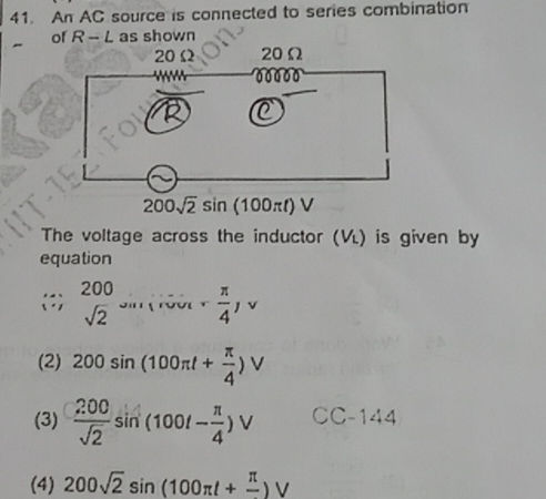 41. An AC source is connected to series | StudyX