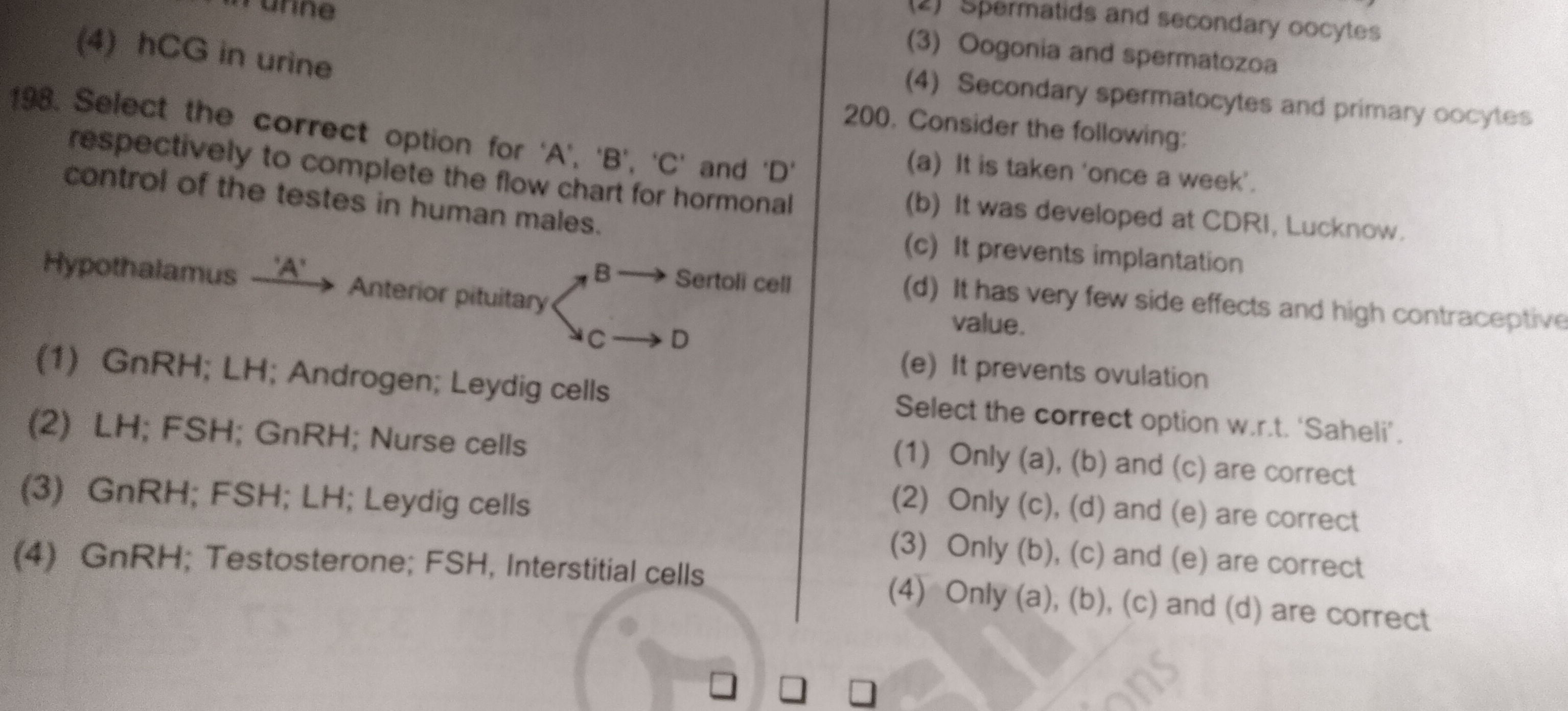 198 Select the correct option for A B C and | StudyX