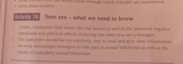 Activity 16 Teen sex - what we need to know | StudyX