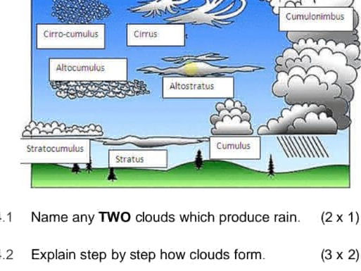 Name any TWO clouds which produce rain. (2 x