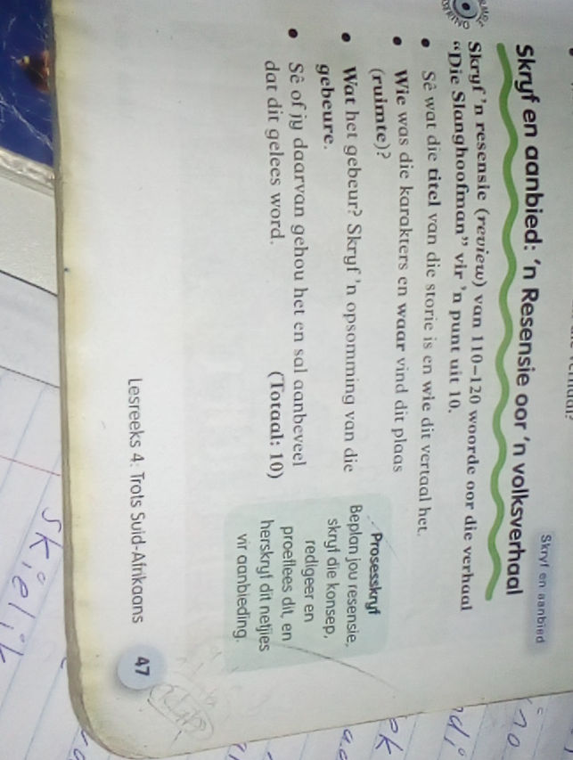 Skryf en aanbied: 'n Resensie oor 'n | StudyX