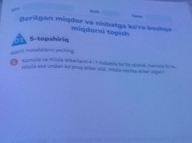 Berilgan miqdor va nisbatga kora boshqa | StudyX