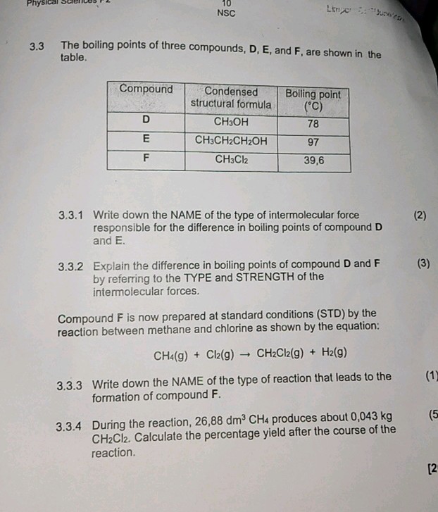 3.3 The boiling points of three compounds, | StudyX