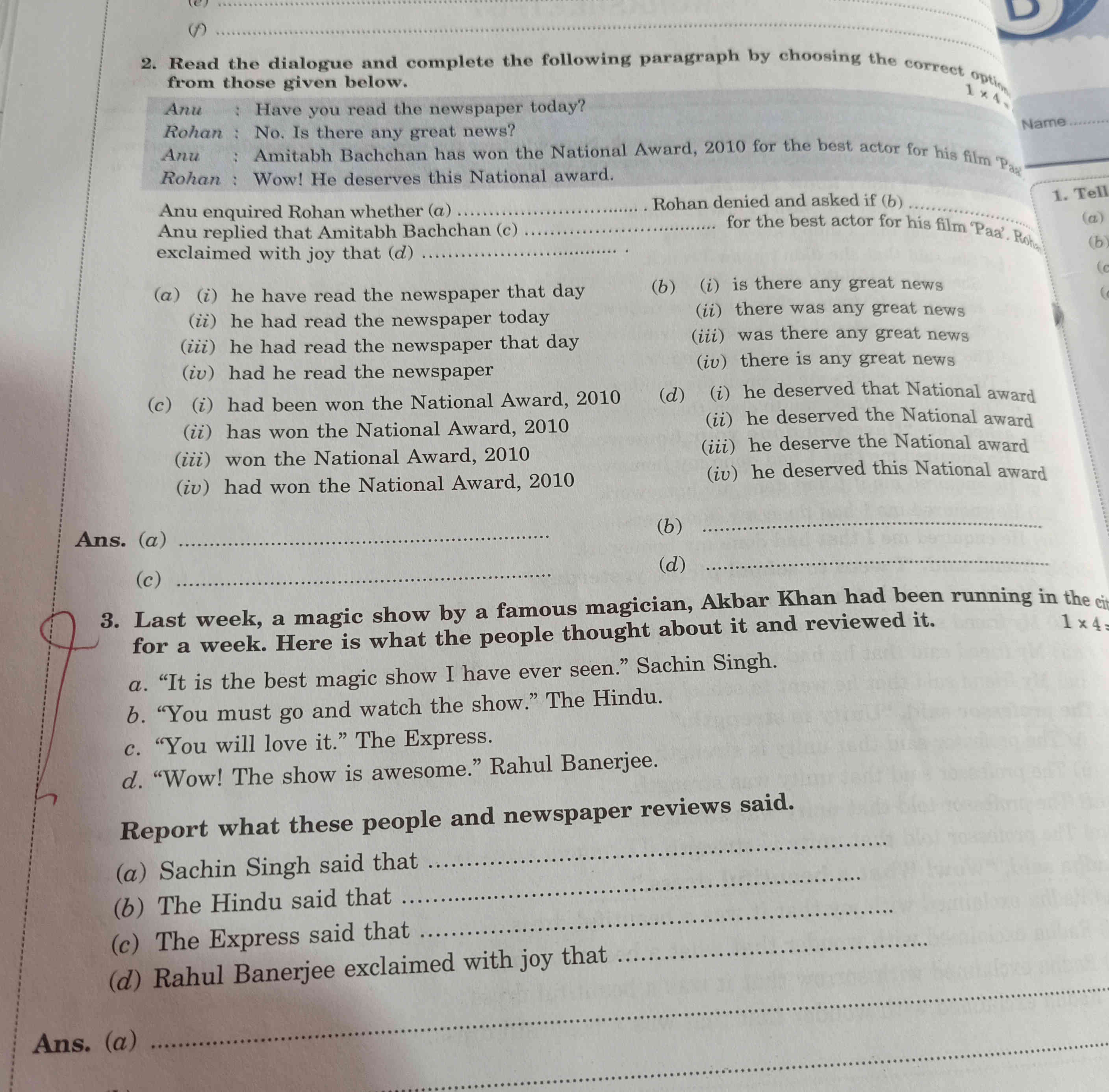 2 Read the dialogue and complete the | StudyX