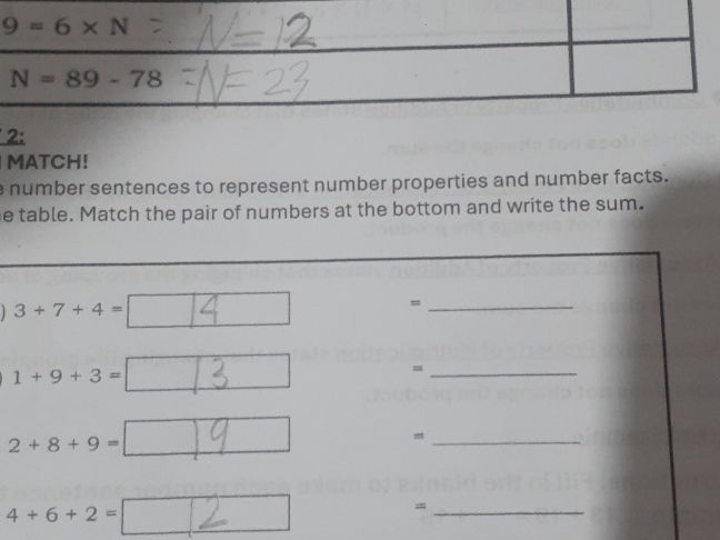 MATCH! Match the number sentences to | StudyX