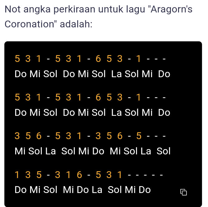 Not angka perkiraan untuk lagu "Aragorn's | StudyX