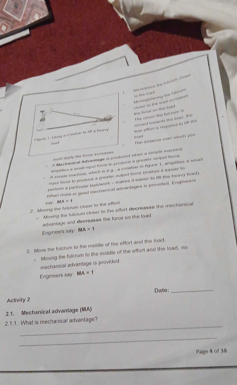 Figure 1 Using a crowbar to lift a heavy | StudyX
