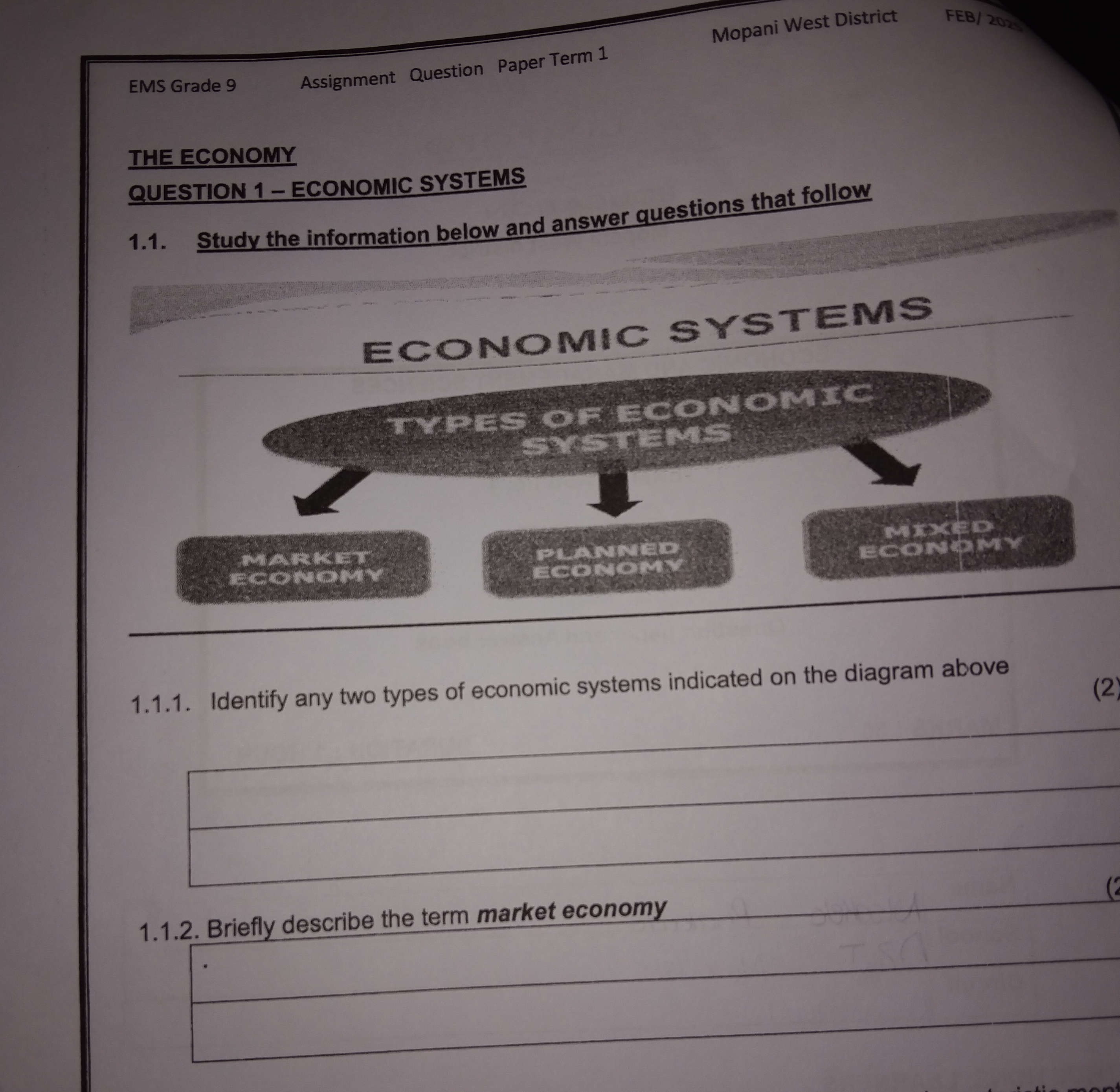 1.1.1. Identify any two types of economic | StudyX