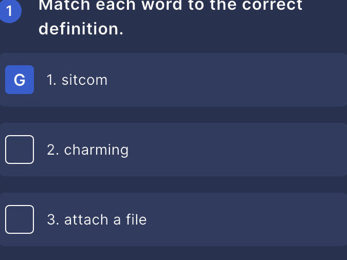 Match each word to the correct definition.