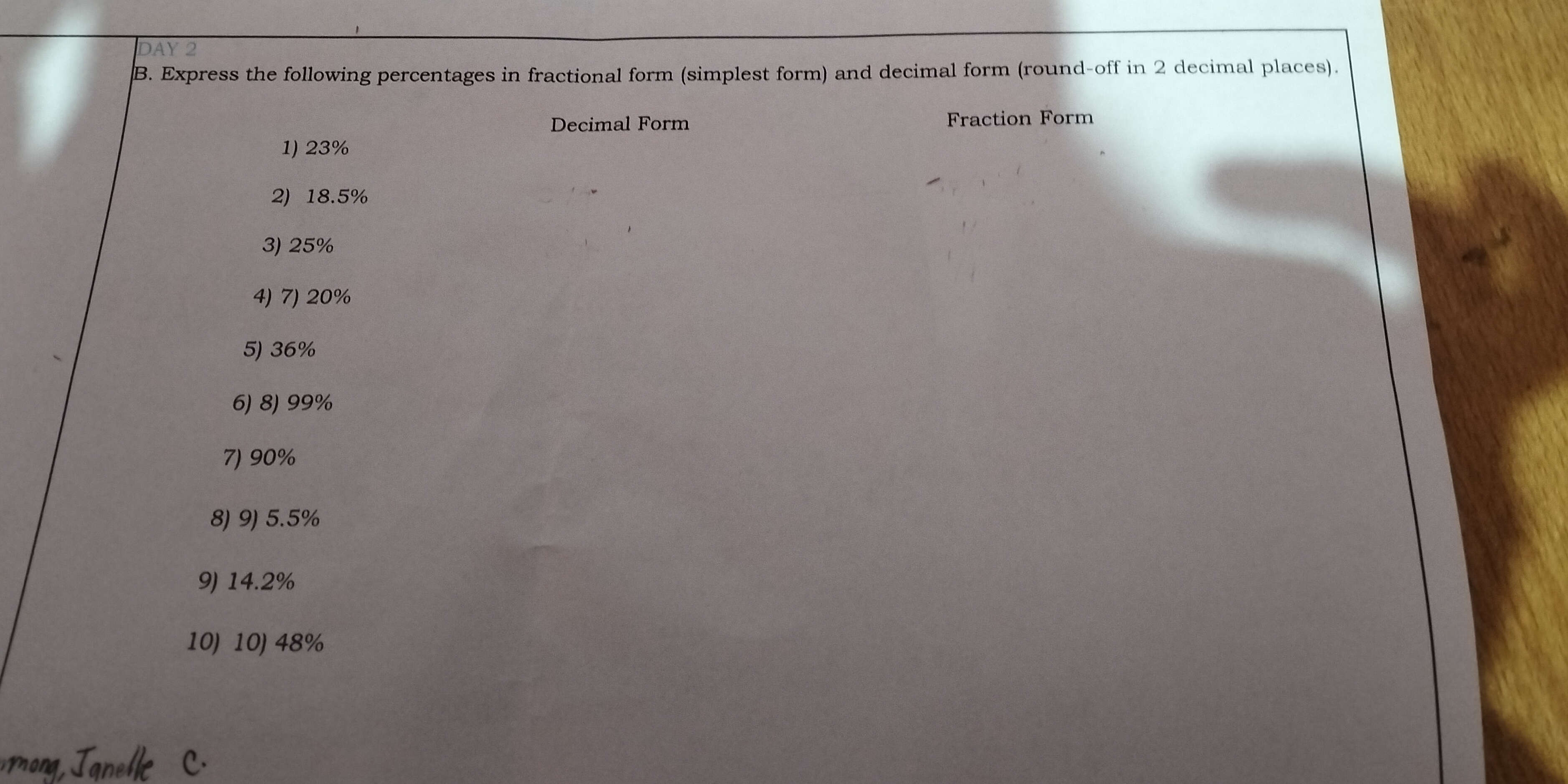 DAY 2 B Express the following percentages in | StudyX
