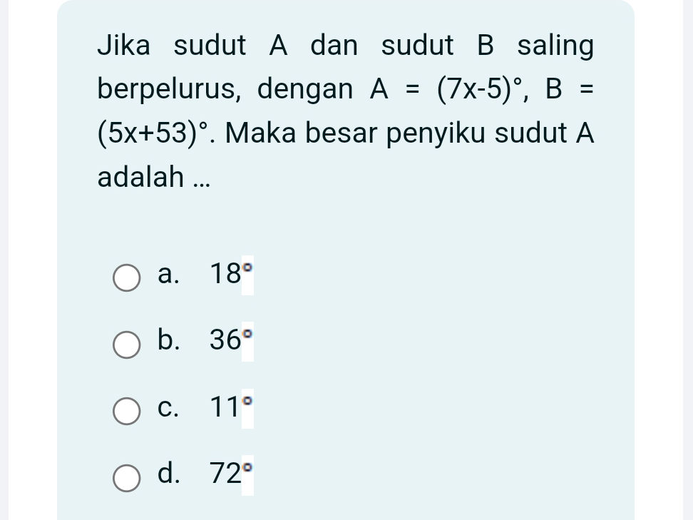 Jika sudut A dan sudut B saling berpelurus | StudyX
